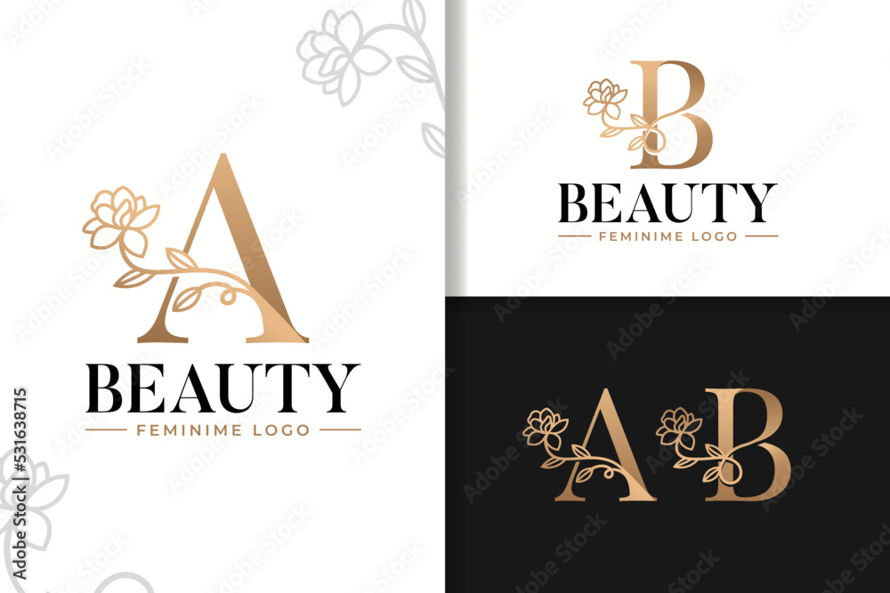Feminine monogram logo with flower letter a and b Stock Vector | Adobe ...