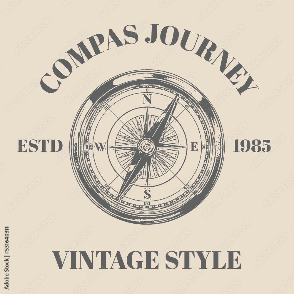 logo compass hand drawn illustration. Isolated vector illustration in ...