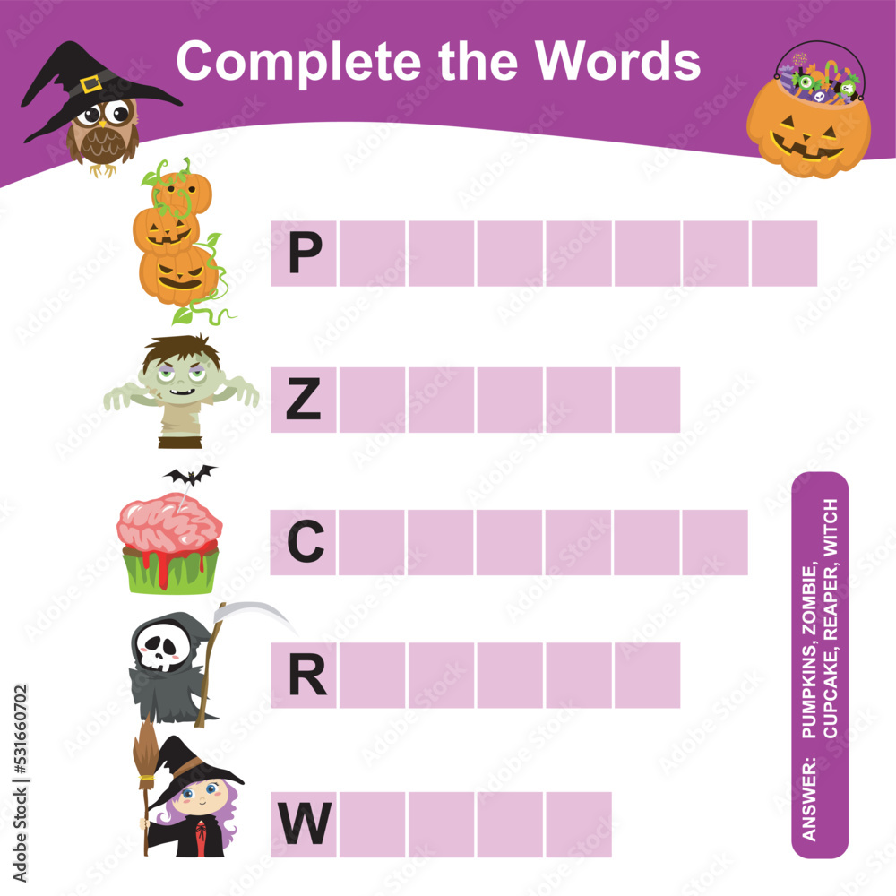 What letters are missing? Complete the words worksheet. Writing ...
