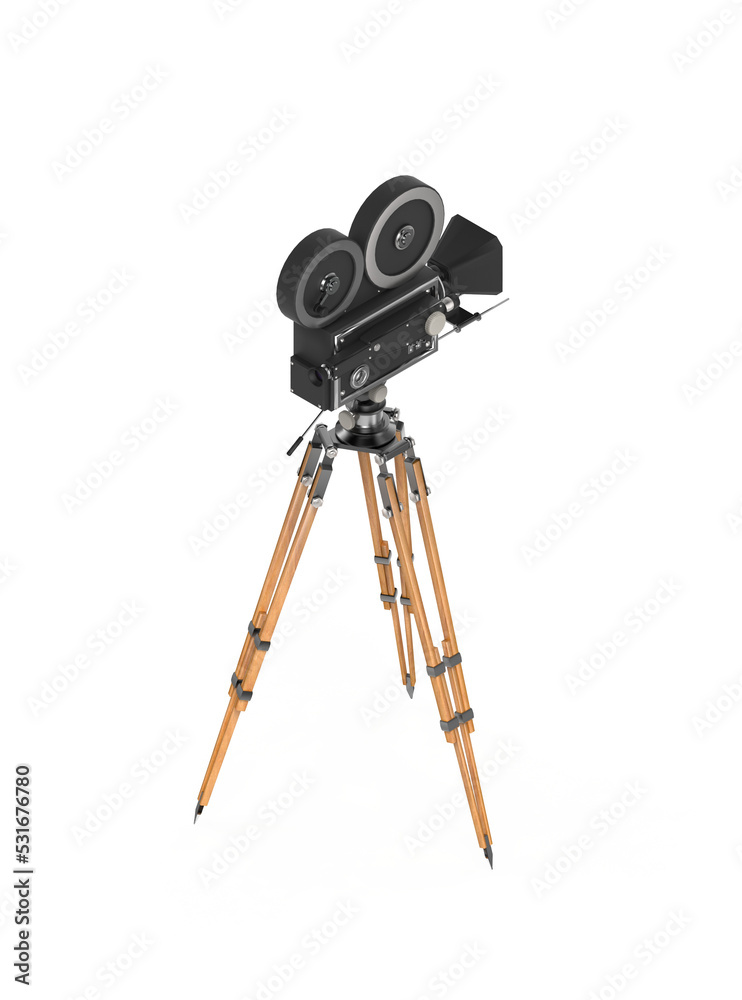 vintage retro movie camera on tripod mount isolated on white high ...