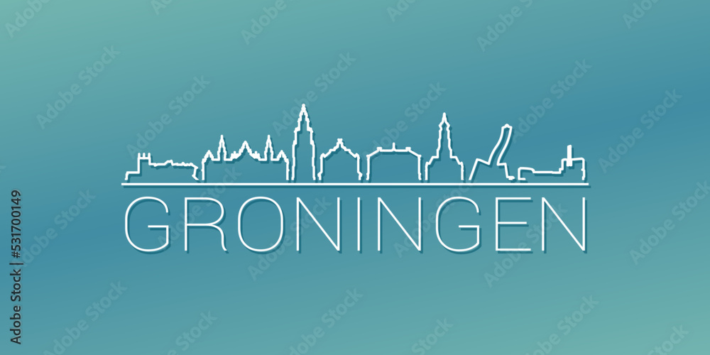 Groningen, Netherlands Skyline Linear Design. Flat City Illustration ...