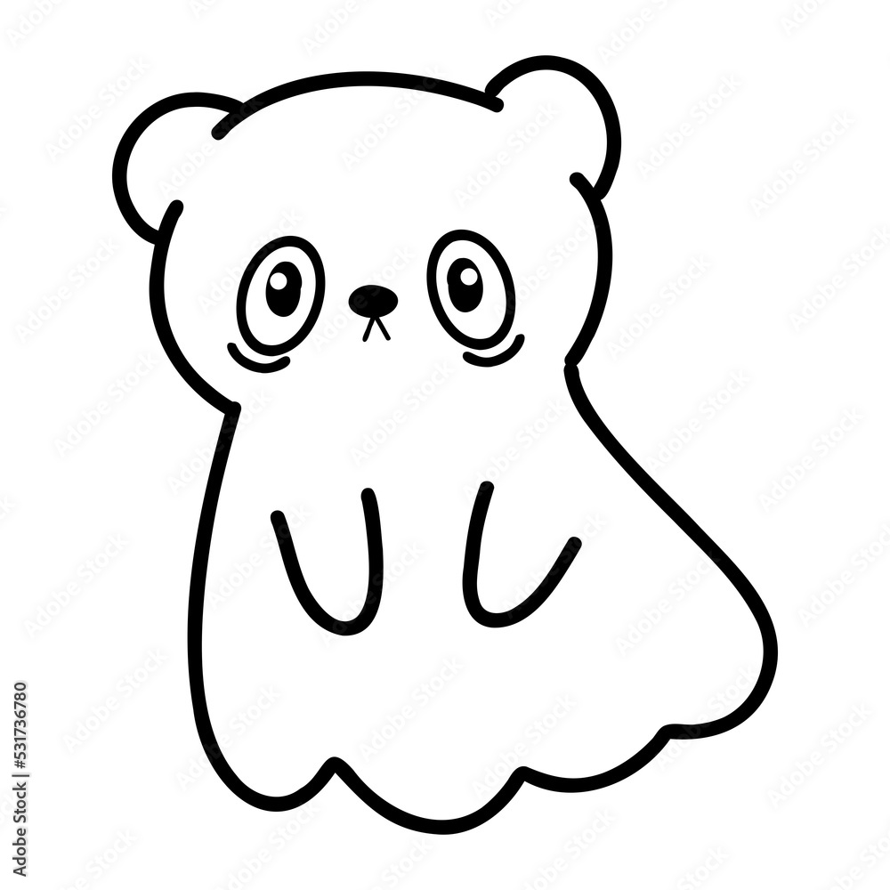 Halloween cartoon cute spooky bear outline illustration for coloring ...