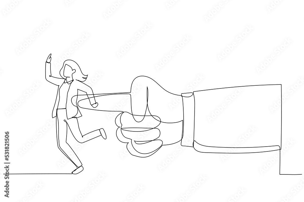 Illustration of giant hand pushing businesswoman. Metaphor for giving ...