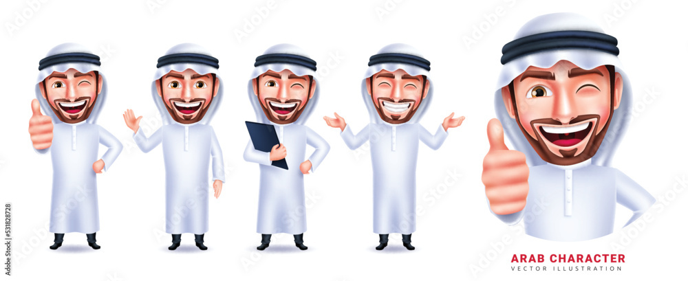 Arab handsome man vector character set. Saudi arab characters isolated ...