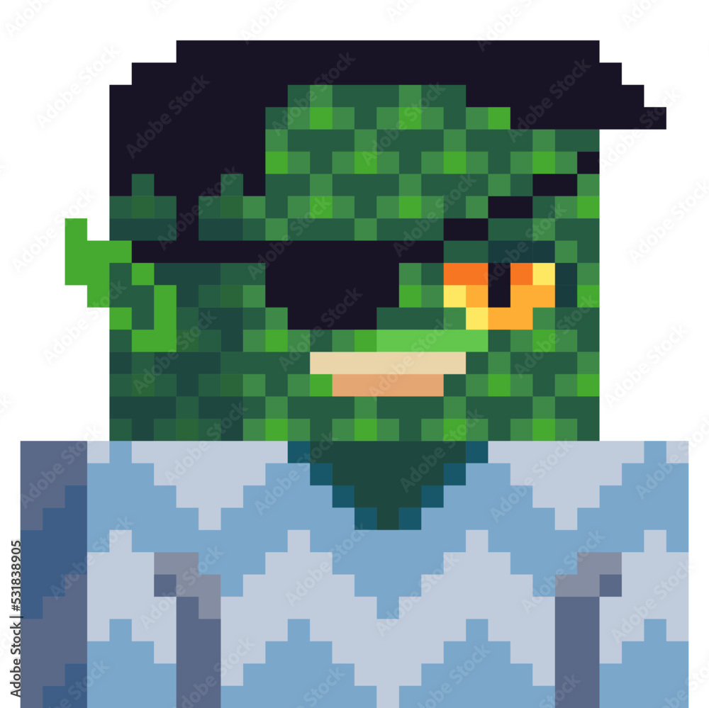 Stockvektorbilden Zombie man with black eye patch pixel art style ...