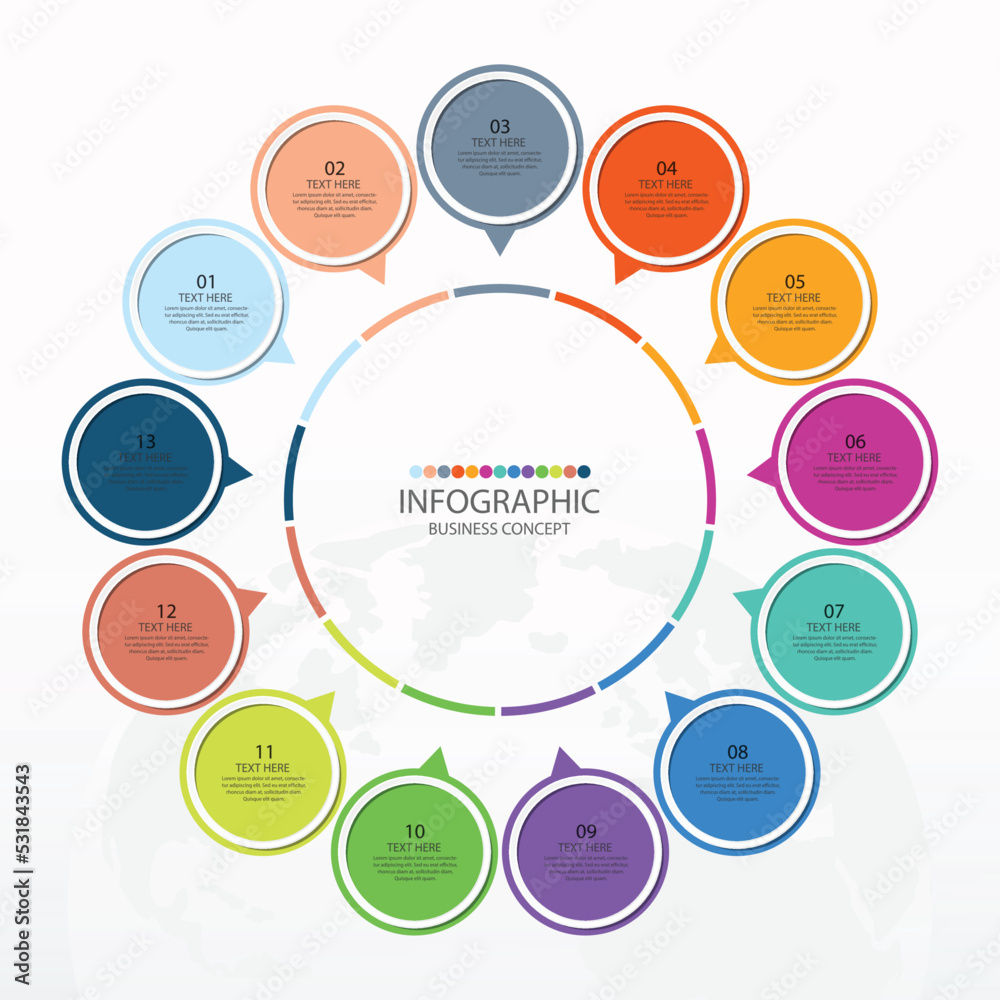 Basic circle infographic template with 13 steps, process or options ...