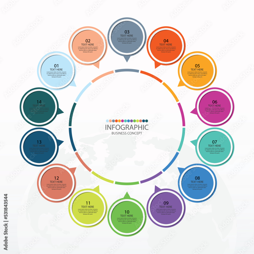 Basic circle infographic template with 14 steps, process or options ...