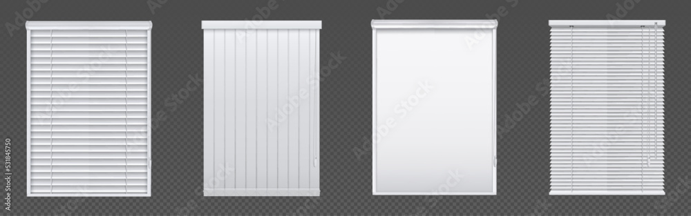 Windows with jalousie and roller shutter curtains. Plastic pvc single ...