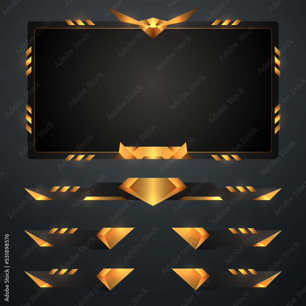 Gaming interface golden live stream overlay webcam border frame with ...