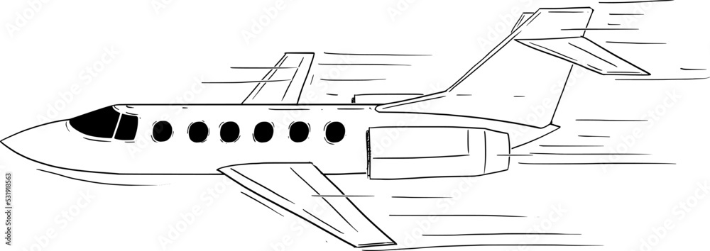 Drawing of Flying Aircraft, Vector Cartoon Illustration Stock Vector ...