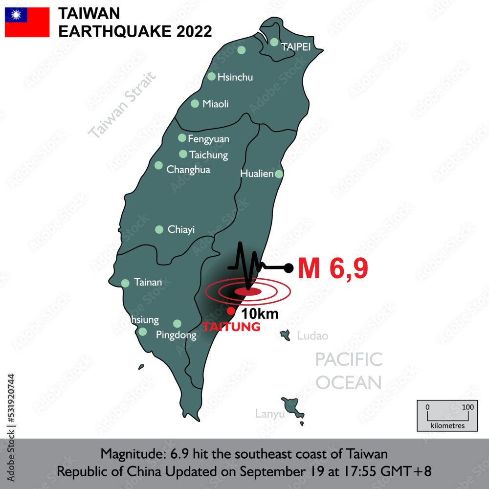 Map of the TAIWAN 2022 earthquake, an earthquake measuring 6.9 on the ...