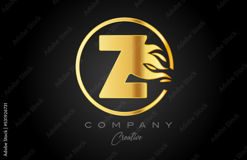 gold golden Z alphabet letter icon for corporate with flames. Fire ...