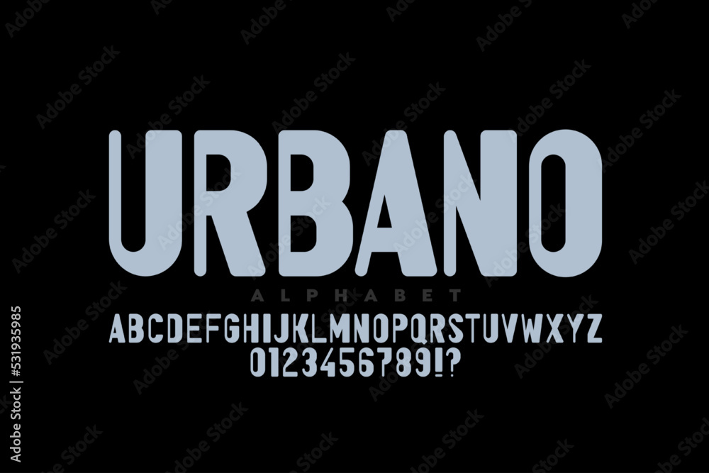 Urbano font, alphabet letters and numbers vector illustration Stock ...