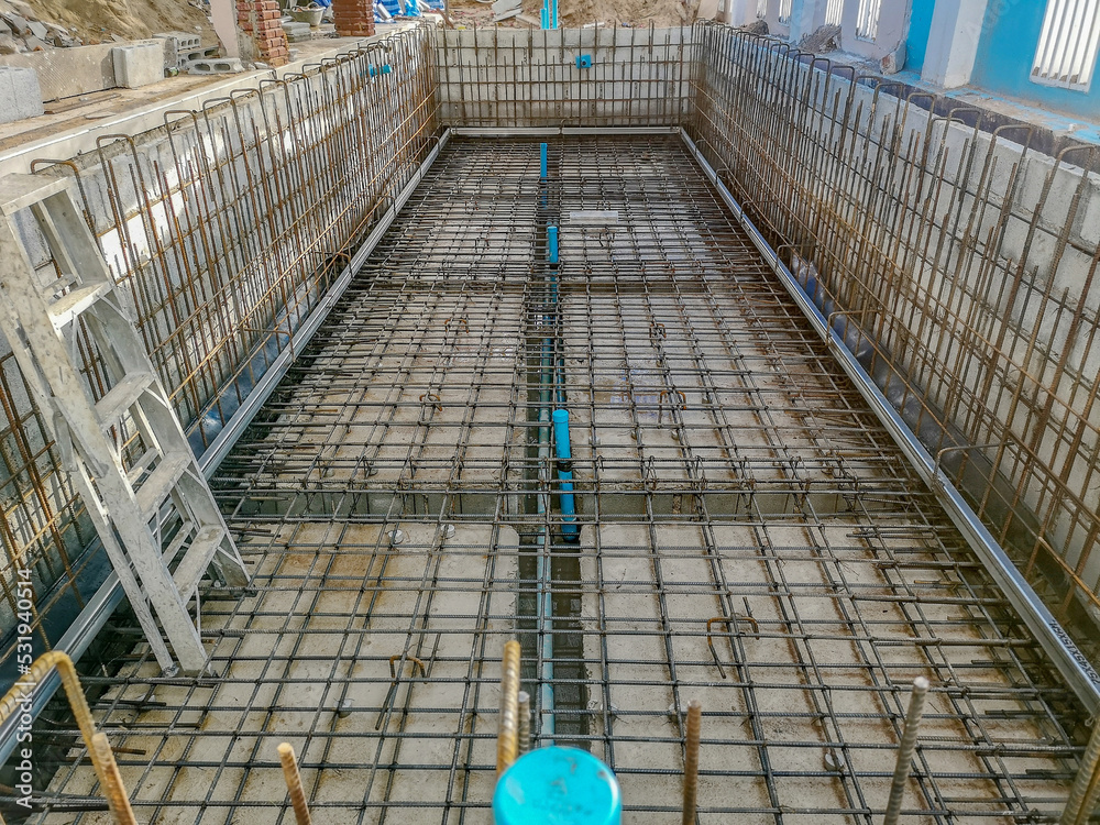 Swimming pool construction.Steel structure swimming pool.Steel ...