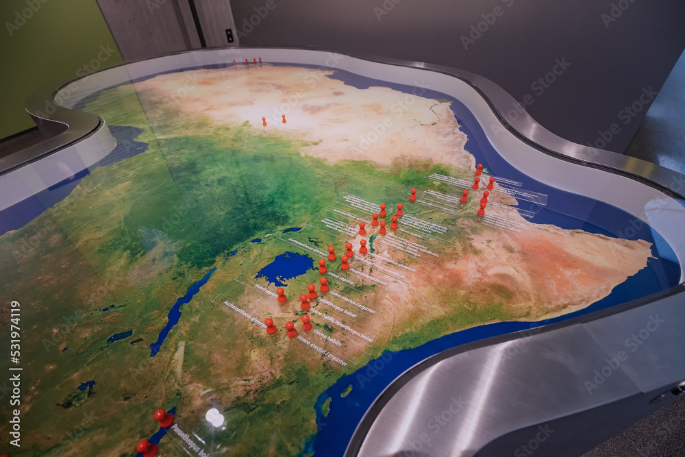 Stockfotot 22 July 2022, Neanderthal Museum, Germany: Africa map with ...