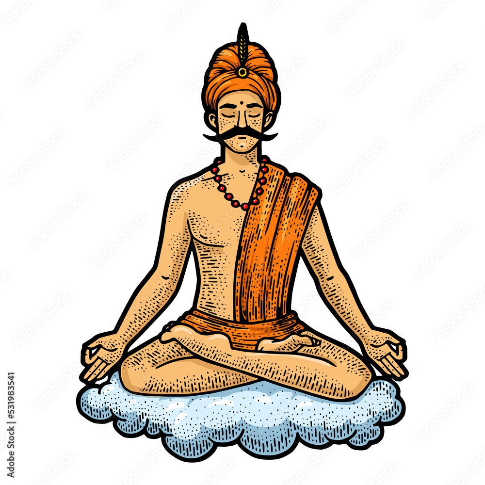 Yogi meditating floating on cloud sketch PNG illustration with ...