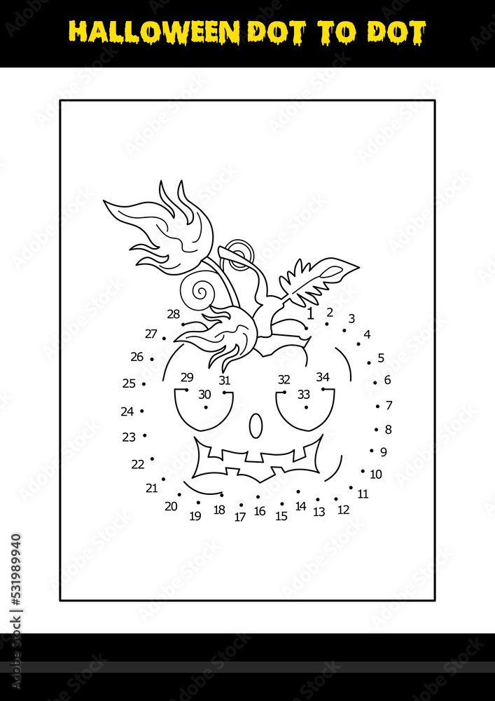 Halloween dot to dot coloring page for kids. Line art coloring page ...