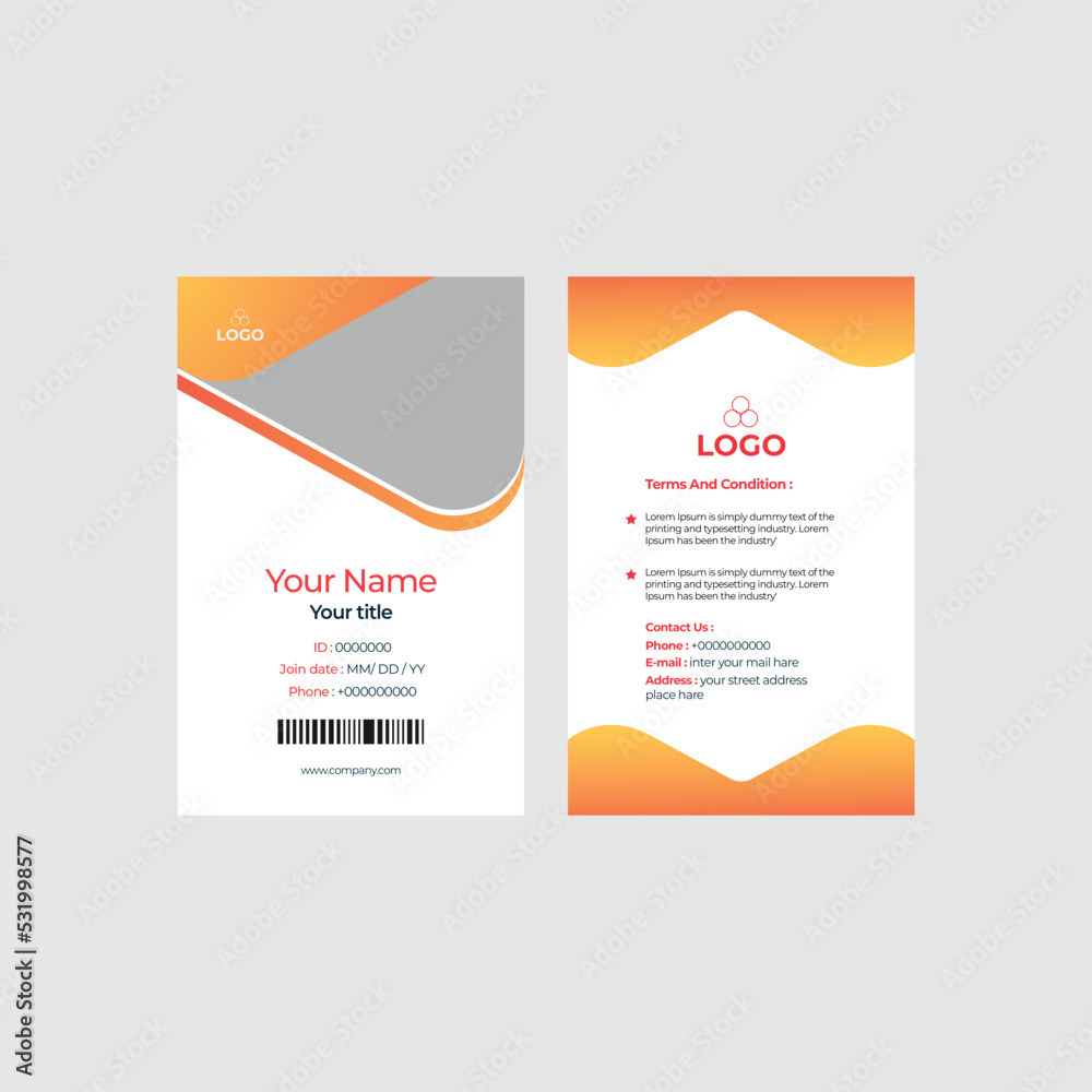 Minimalist Front and back id card template with picture Office Id Card ...