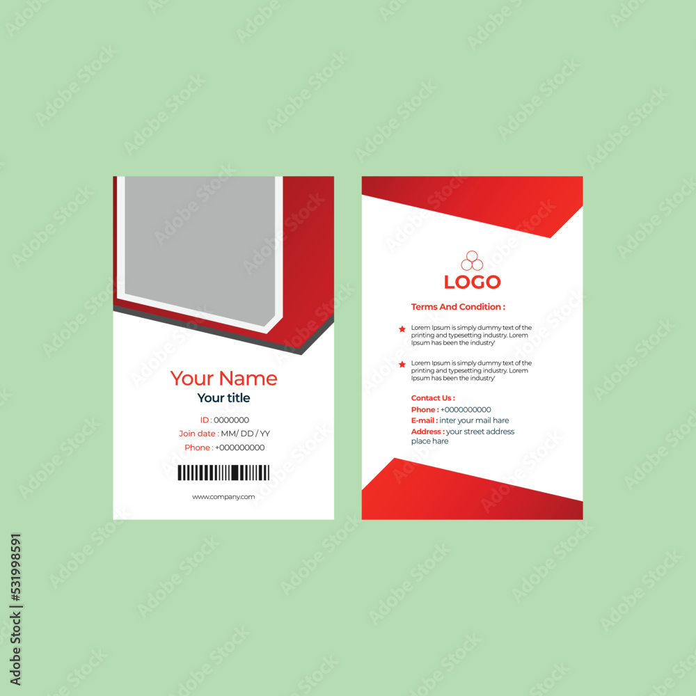Vector de Stock Minimalist Front and back id card template with picture ...