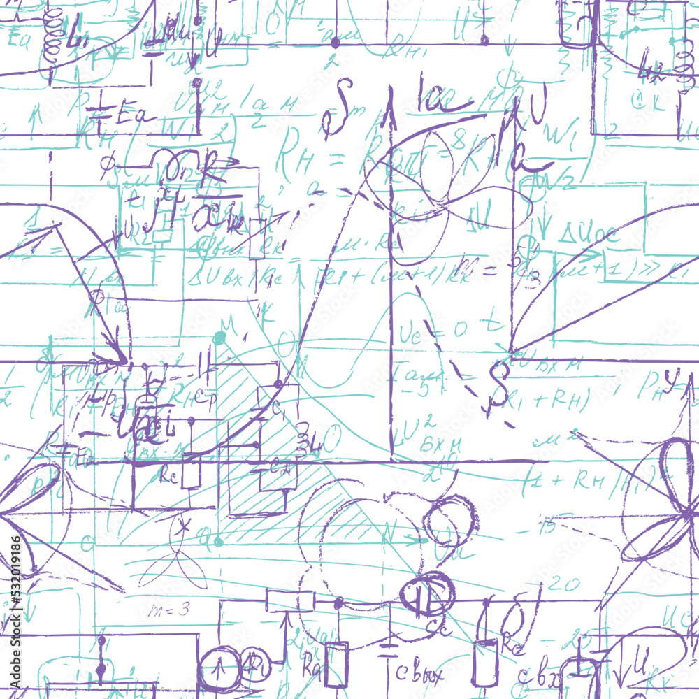 Scientific seamless texture with handwritten formulas and electronic ...