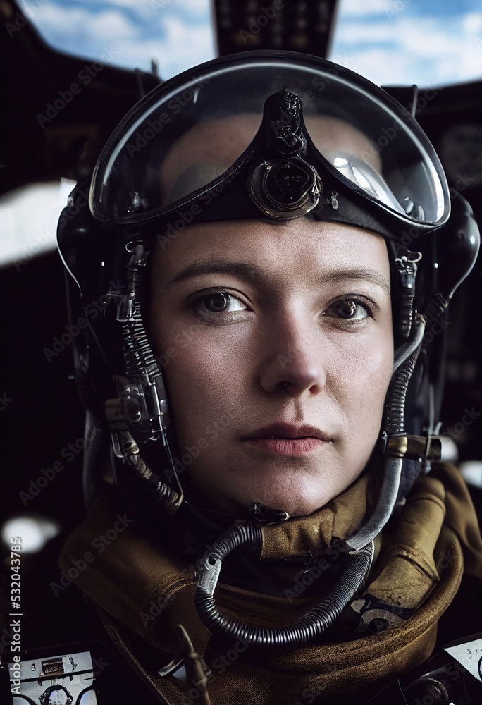 A military fighter pilot in the cockpit of his plane, wearing a helmet ...