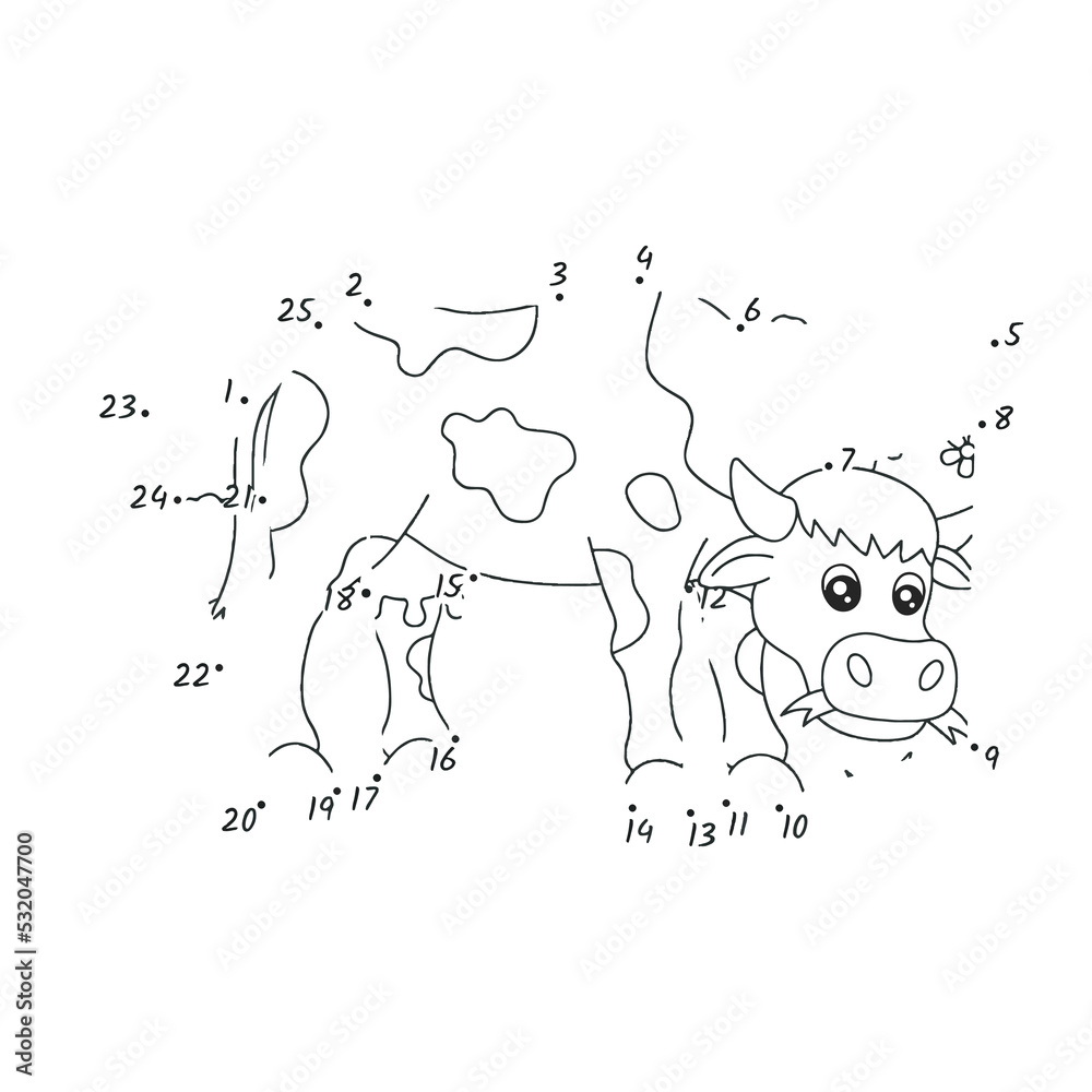 Cow Dot To Dot Coloring Page Stock Vector | Adobe Stock