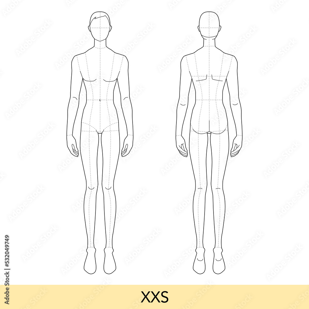 XXS size Men Fashion template 9 head extra small Croquis Gentlemen with ...