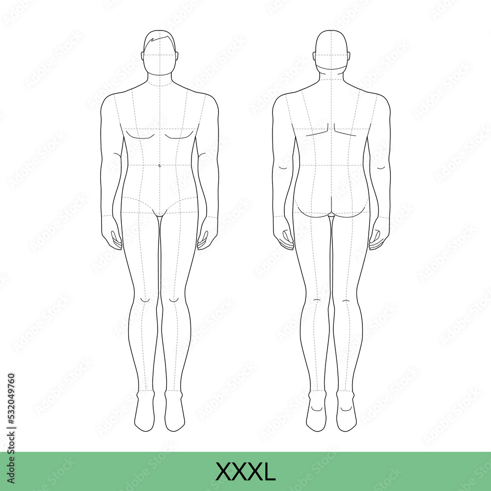 Set of XXXL Men Fashion template extra large 9 nine head size Croquis ...