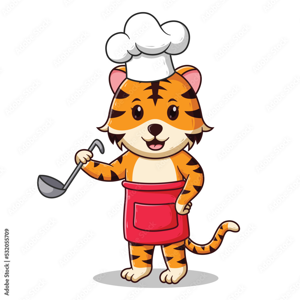 Cute Tiger Cooking Cartoon. Animal Icon Concept. Flat Cartoon Style ...