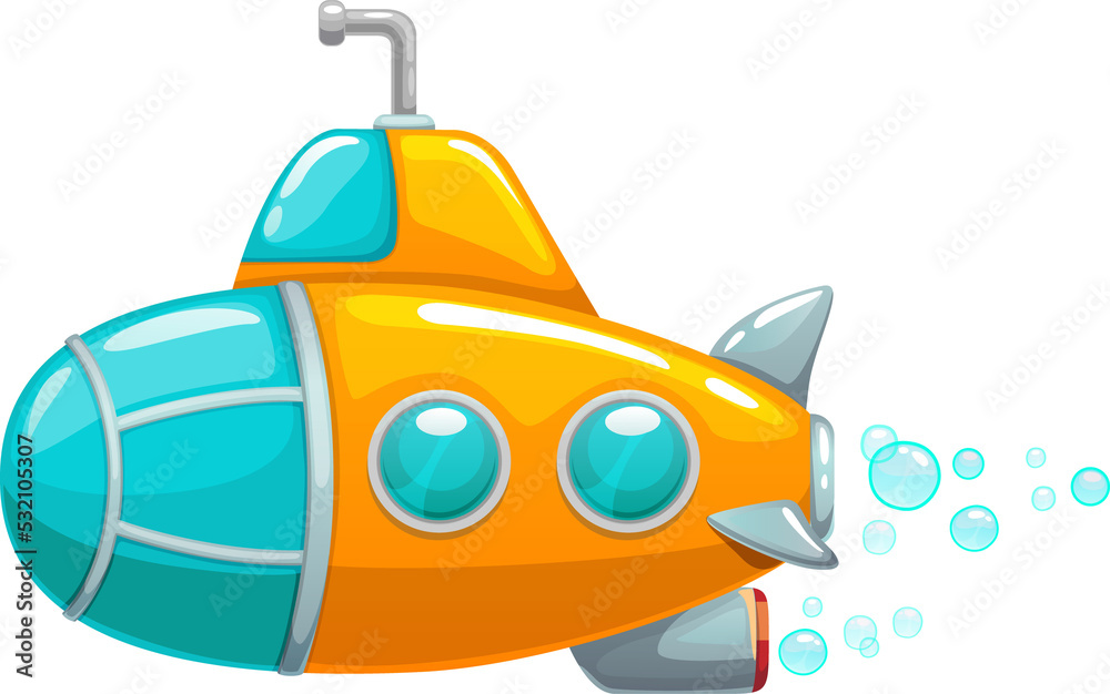 Cartoon submarine, underwater ship game ui asset Stock Illustration ...