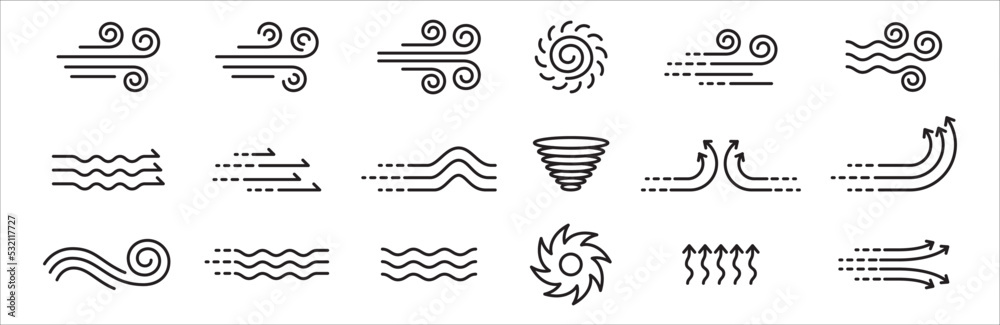 Wind icon set. Winds vector icons set. Wind air movement for weather ...