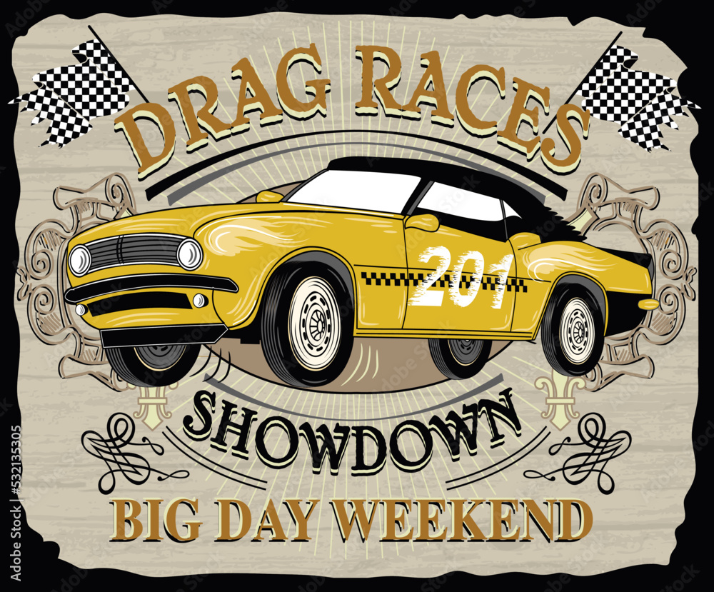 vintage race car for printing.vector old school race poster.retro race ...