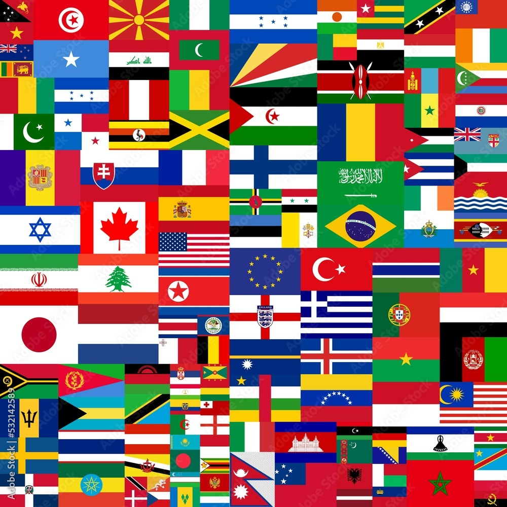 Collage with Flags all countries of world background close up Stock ...