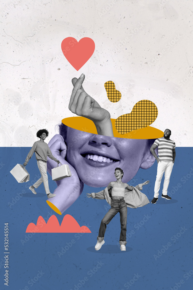 Creative photo 3d collage poster postcard artwork of different people ...