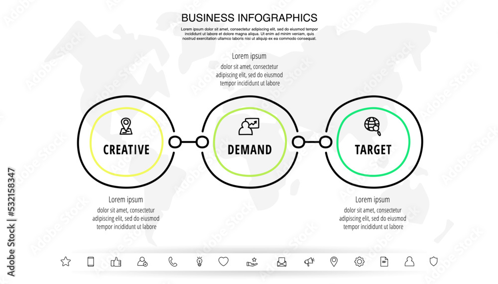 Business vector infographics with three circles. Hand drawn timeline ...