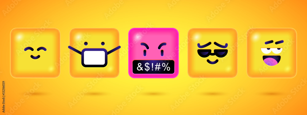 Stock-Vektorgrafik Square Emoticons set. Yellow Emoji faces emoticon ...