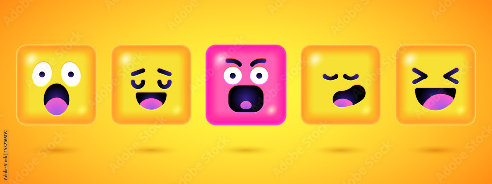 Vector de Stock Square Emoticons set. Yellow Emoji faces emoticon smile ...