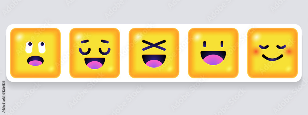Square Emoticons set. Yellow Emoji faces emoticon smile, digital smiley ...