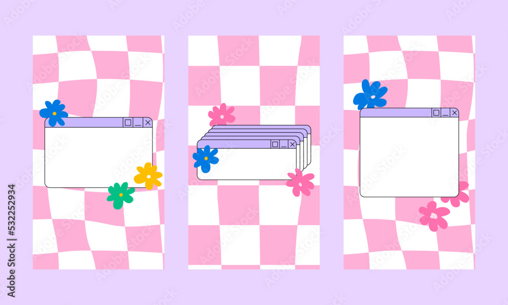 Set of social media stories templates in retrowave kidcore aesthetic ...