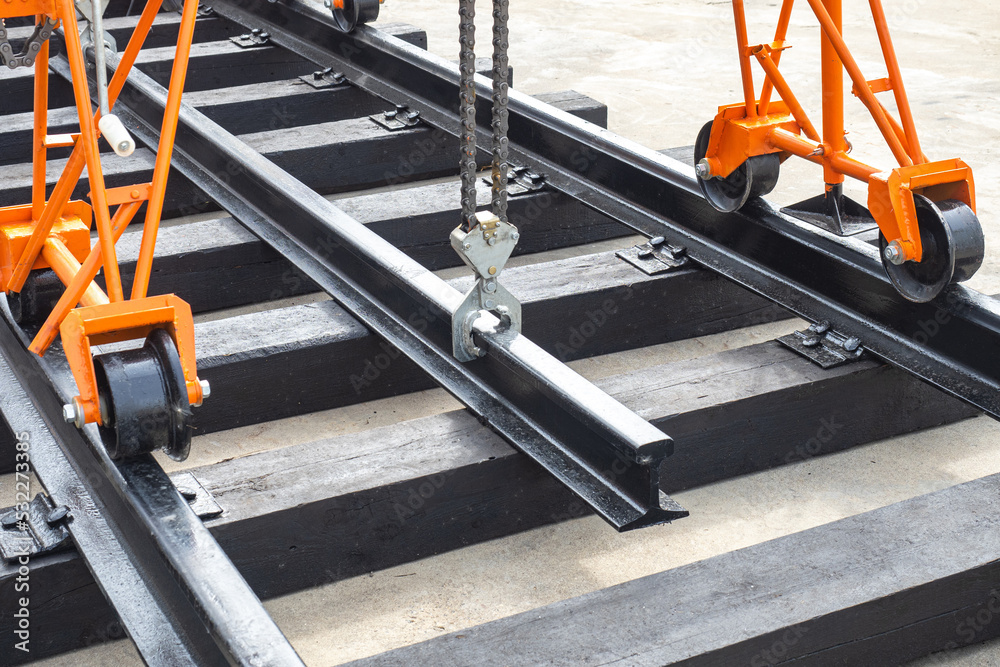 Works on installation of railway tracks. Railway construction ...