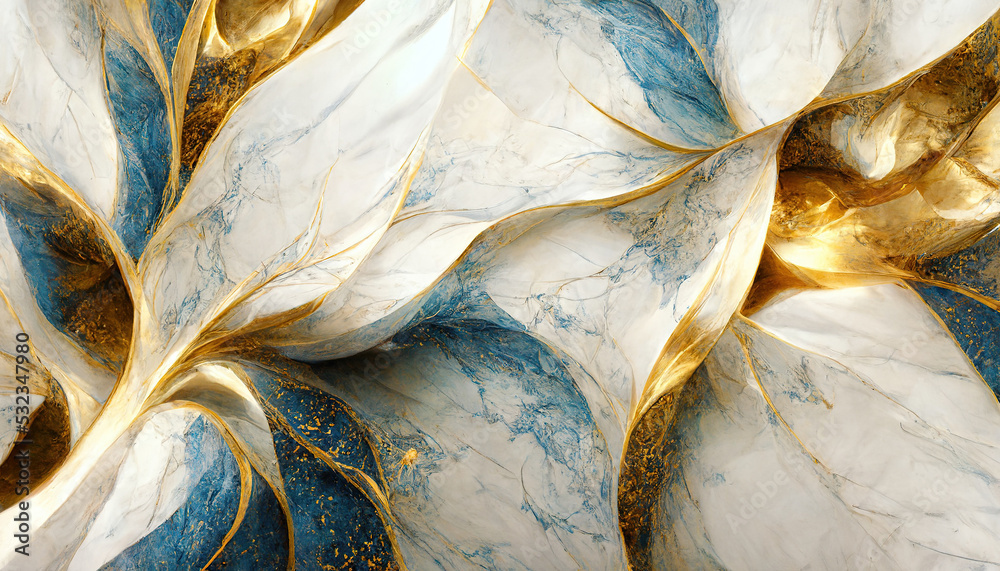 Golden and blue luxurious marble textured background. Abstract design, 4k wallpaper. 3d ...