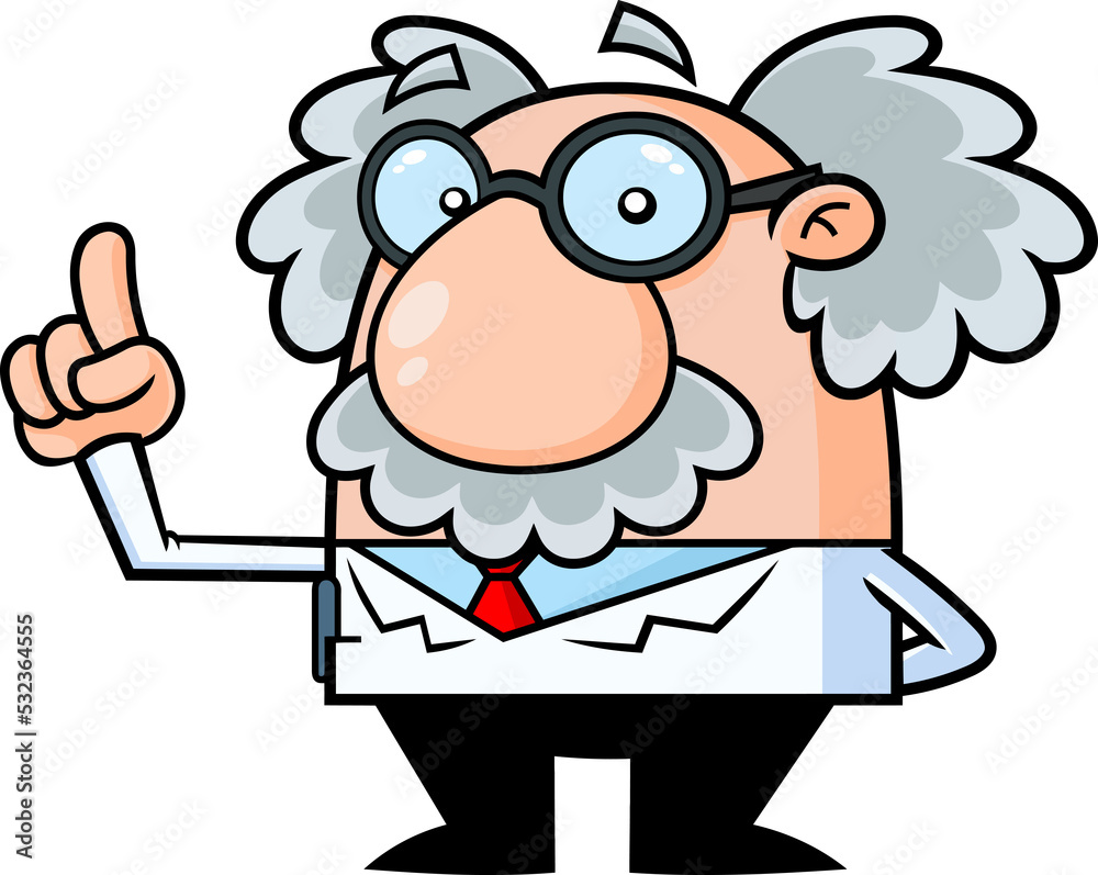 Funny Science Professor Cartoon Character Pointing Up Index Finger And ...