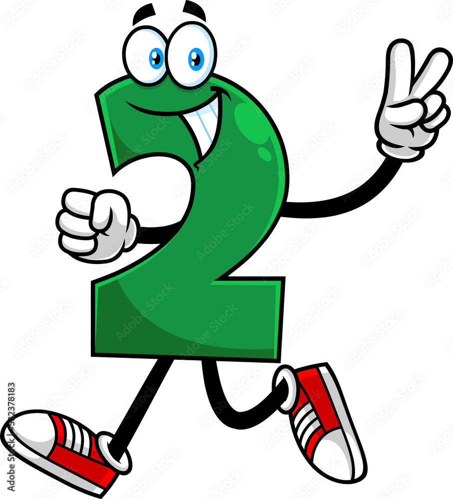 Ilustración de Stock Funny Green Number Two 2 Cartoon Character Showing ...