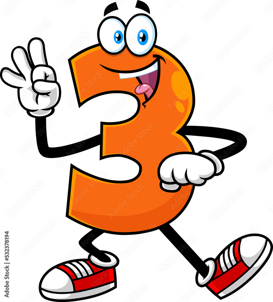 Ilustración de Stock Funny Orange Number Three 3 Cartoon Character ...