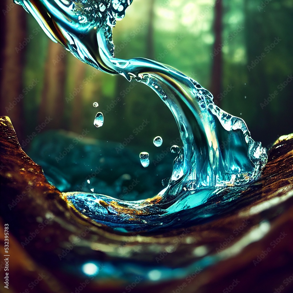 Water drop, water ball, splash on water surface, waves. Photo realistic ...