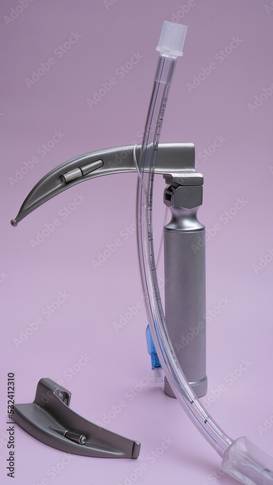 intubation set: laryngoscope and endotracheal tubes for the ventilator ...