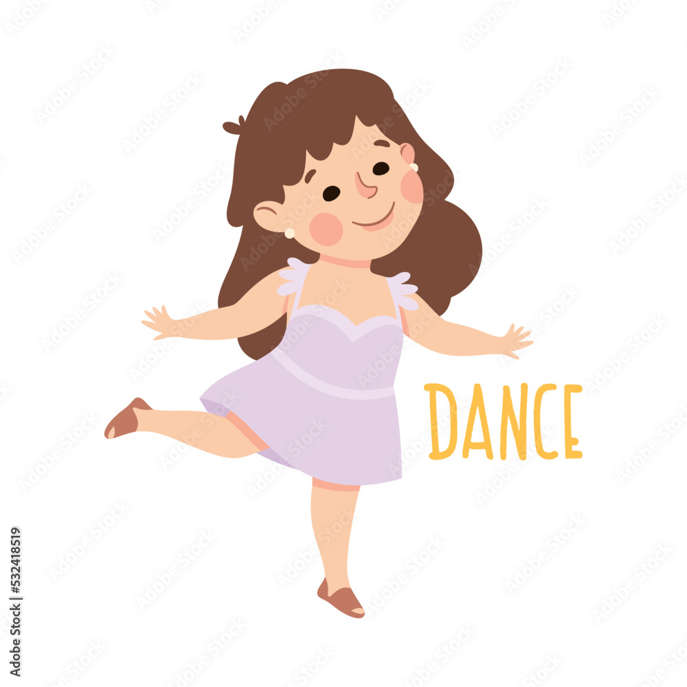 Little Girl Dancing Demonstrating Vocabulary and Verb Studying Vector ...
