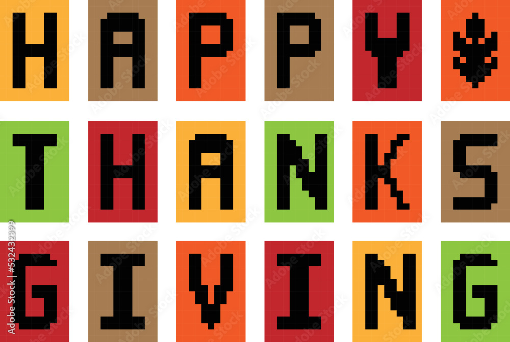Thanksgiving day pixel art on a white background. Pixel art. Vector ...
