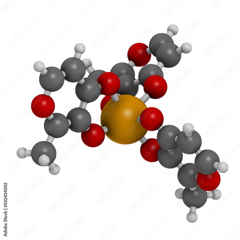 Ferric maltol iron deficiency drug molecule, 3D rendering. Stock ...