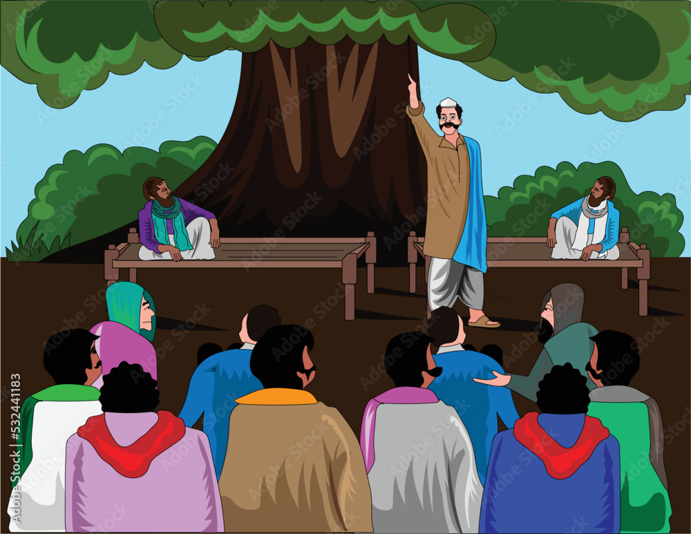Indian village people having panchayat meetings vector illustration ...